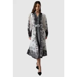 Coast Printed Organza Shirt Dress - Mono
