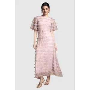 OASIS Sequin Ruffle Detail Maxi Dress - Pink