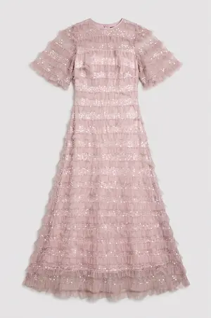 OASIS Sequin Ruffle Detail Maxi Dress