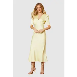 OASIS Satin V-neck Midi Dress - Butter
