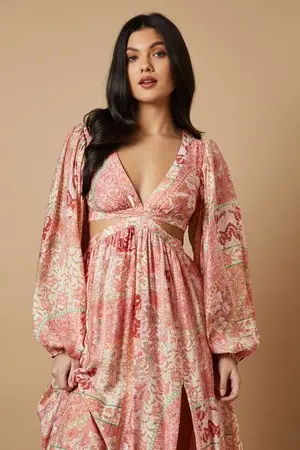 OASIS Long Sleeve Side Cutout Maxi Dress