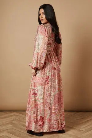 OASIS Long Sleeve Side Cutout Maxi Dress