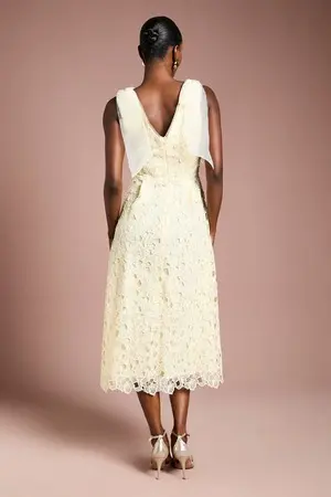Coast Shoulder Organza Lace Midi Dress - Lemon