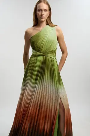 Karen Millen Ombre One-shoulder Pleated Maxi Dress