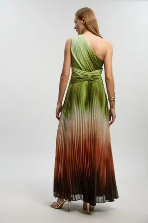 Karen Millen Ombre One-shoulder Pleated Maxi Dress