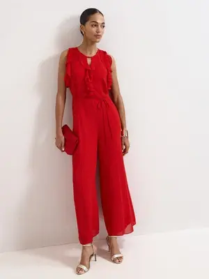PHASE EIGHT Draped Wide-leg Jumpsuit With Ruffle Front - Red