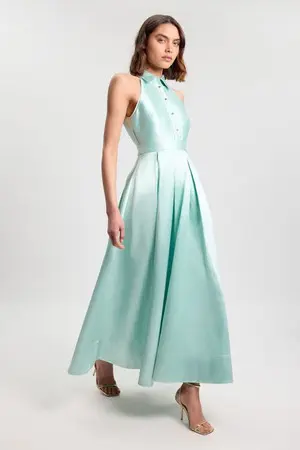 Karen Millen Twill Collared Maxi Dress - Mint