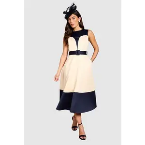 Coast Colour Block Crepe Belted Midi Dress - Mono