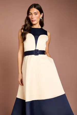 Coast Colour Block Crepe Belted Midi Dress