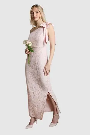 Coast One Shoulder Lace Maxi Dress With Bow Detail - Blush