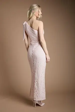 Coast One Shoulder Lace Maxi Dress With Bow Detail - Blush