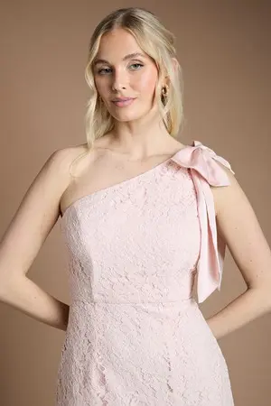 Coast One Shoulder Lace Maxi Dress With Bow Detail - Blush
