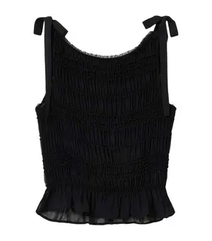 ALLSAINTS Shirred Boat Neck Top With Ribbon Straps