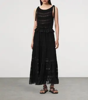 ALLSAINTS Shirred Boat Neck Top With Ribbon Straps