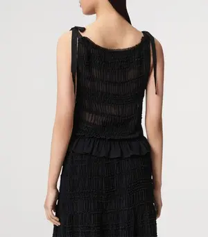 ALLSAINTS Shirred Boat Neck Top With Ribbon Straps