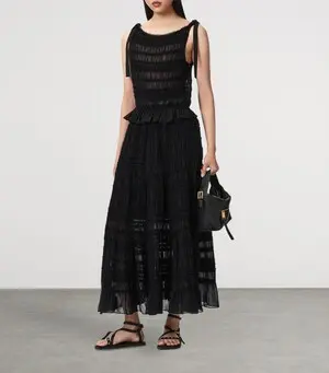 ALLSAINTS Shirred Boat Neck Top With Ribbon Straps
