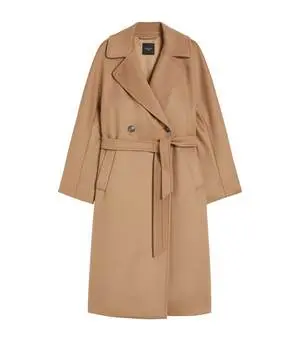 Max Mara Virgin Wool Belted Coat - Beige