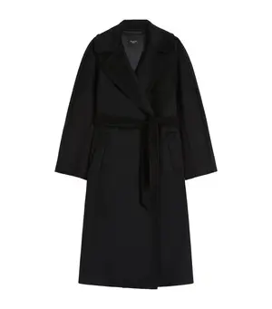 Max Mara Virgin Wool Belted Coat - Black