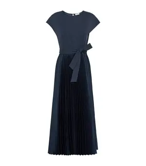 Max Mara Short-sleeve Pleated Midi Dress - Navy