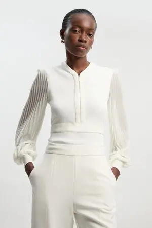 Karen Millen Pleated Sleeve Zip-neck Top