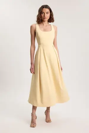 Karen Millen Full Skirt Midi Dress - Yellow