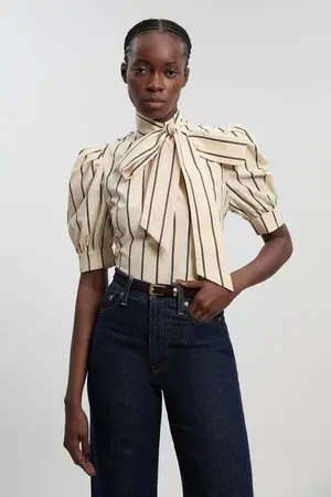 Karen Millen Pussy Bow Blouse - Stripe