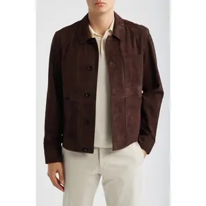 REISS Wilstead Suede Shirt Jacket - Chocolate Brown