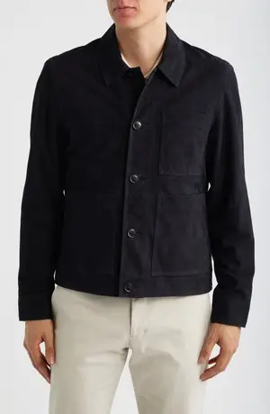 REISS Wilstead Suede Shirt Jacket - Navy