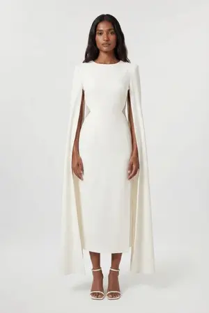 Karen Millen Cape Effect Mesh Midi Dress - Ivory