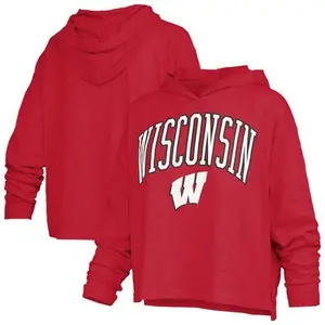 PRESSBOX Wisconsin Badgers Nelson Arch Over Logo Long Sleeve Hooded Slub T-shirt - Red