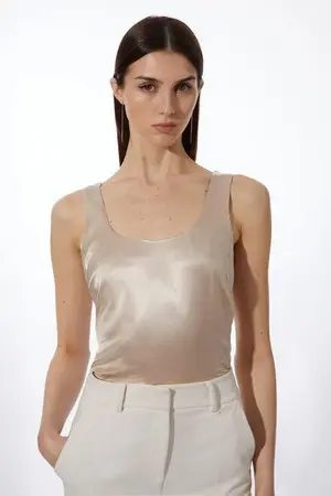 Karen Millen Satin Cami Top - Oyster