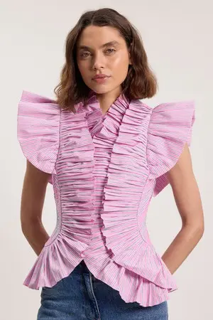 Karen Millen High Neck Ruffle Sleeve Top