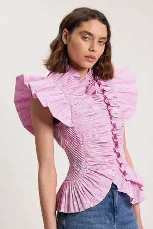 Karen Millen High Neck Ruffle Sleeve Top