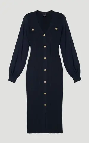 Karen Millen V-neck Sleeveless Rib Knit Midi Dress
