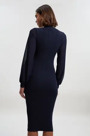 Karen Millen V-neck Sleeveless Rib Knit Midi Dress