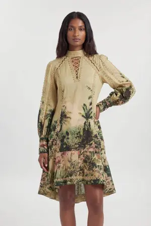 Karen Millen Botanical Mini Dress - Green