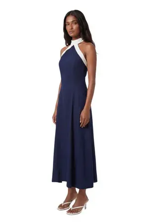Karen Millen Linen Halter Maxi Dress - Navy