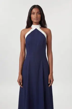 Karen Millen Linen Halterneck Maxi Dress - Navy