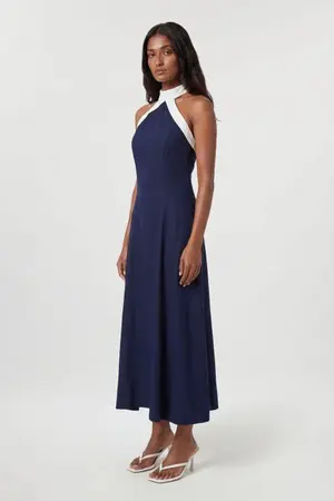 Karen Millen Linen Halterneck Maxi Dress - Navy