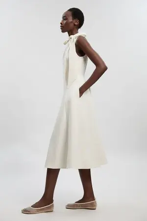 Karen Millen Bow Neck Midi Dress - Ivory