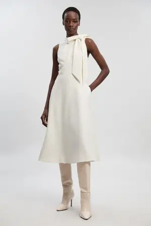 Karen Millen Bow Neck Midi Dress - Ivory