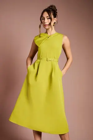 Coast Bow Crepe Belted Midi Dress