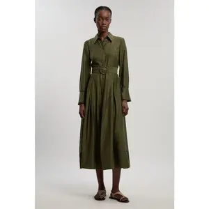 Karen Millen Organdie Woven Midi Shirt Dress - Khaki