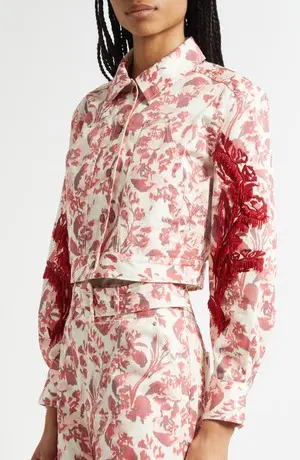 Cinq À Sept Floral Ribbons Embellished Stretch Cotton Jacket
