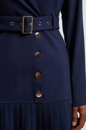 Karen Millen Pleated Skirt Collared Mini Dress - Navy