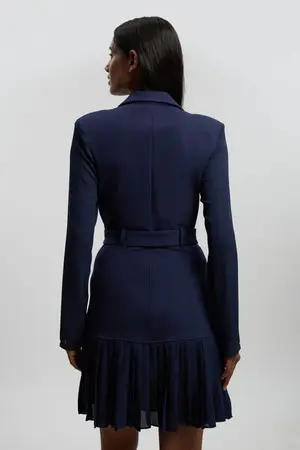 Karen Millen Pleated Skirt Collared Mini Dress - Navy