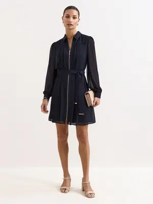 PHASE EIGHT Pleated Zip Shirt Mini Dress