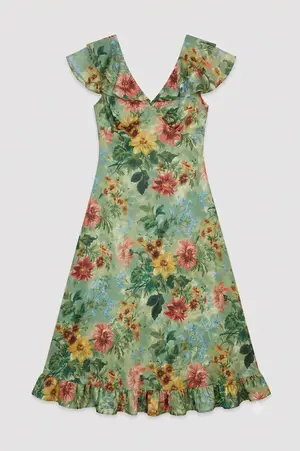 OASIS Floral Satin Burnout Midi Dress