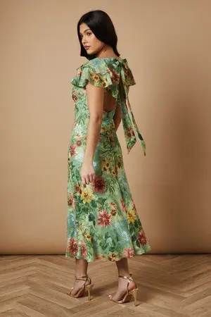 OASIS Floral Satin Burnout Midi Dress