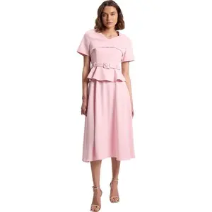Karen Millen Belted Midi Dress - Light Pink